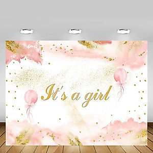 MEHOFOND 7x5ft Blush Pink Watercolor Baby Shower Backdrop for Girls Oh Baby Pink Watercolor Clouds Gold Glitter Baby Shower Photography Background It's A Girl Party Banner Photoshoot Props