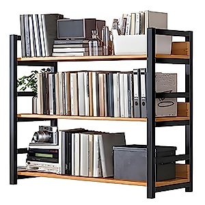 KWOKING Open Wooden Bookcase Modern Minimalist Home Office Bookshelf Multi-Layer TV Cabinet Side Shelf 80cm Long Steel-Wood Combination Storage Rack Simple Bookshelf Black 31.5" L x 11.8" W x 31.9" H