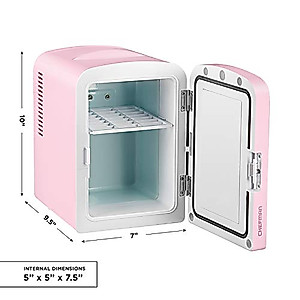 Chefman Portable Mirrored Personal Fridge 4 Liter Mini Refrigerator, Skin Care, Makeup Storage, Beauty, Serums And Face Masks, Small For Desktop Or Travel, Cool & Heat, Cosmetic Application, Pink
