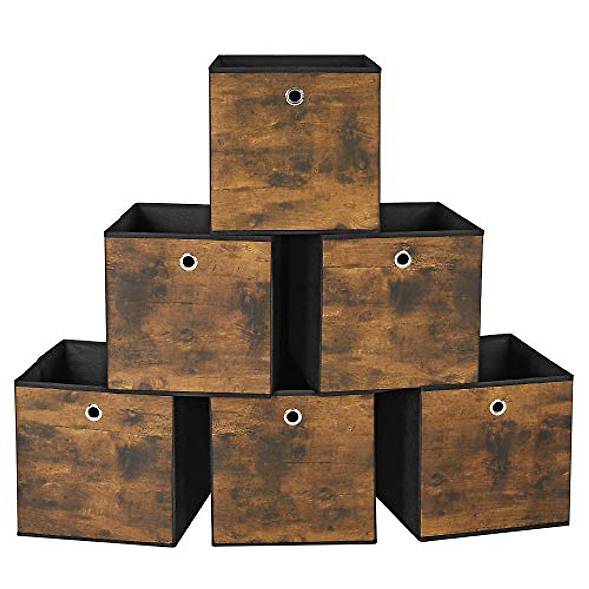 SONGMICS Storage Cubes, 12-Inch Fabric Bins, Set of 6, Closet Organizers for Shelves, Foldable, Oxford Fabric and Non-Woven Fabric Boxes for Clothes, Rustic Brown and Black URFB102B01