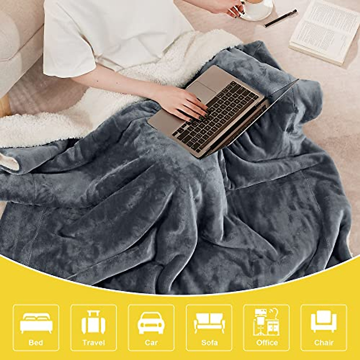 NICETOWN Weighted Blanket Sherpa Throw Blanket for Couch, Dual Sided Warm Thick Blankets and Throws for Baby Super Soft Cozy Fuzzy Travel Picnic Blanket for All Seasons (50"x 60", Dark Grey)