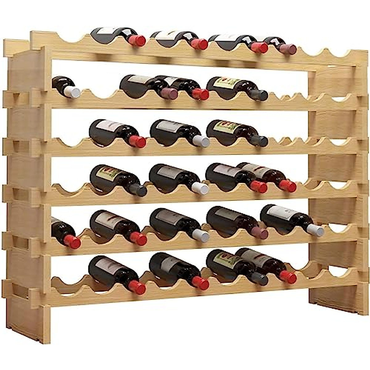 sogesfurniture Wine Rack Stackable Modular Small Wine Storage Rack Free Standing Solid Natural Wood Wine Holder Display Shelves, (Natural, 10X 6 Rows (60 Slots)), BHUS-BY-WS002
