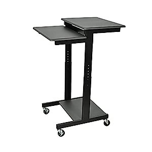 Luxor Adjustable Height Multipurpose Lightweight Rolling Presentation Workstation with 3 Shelves - Black, Perfect for School, Classroom, Office and More