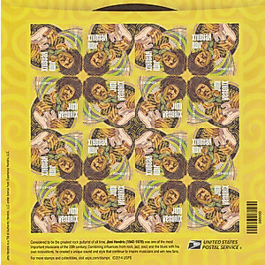 2014 Sheet of 16 "Jimi Hendrix" Forever U.S. Postal Stamps