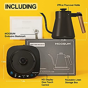 MOOSUM Electric Gooseneck Kettle Temperature Control 0.8L, Water Boils in 5 Minutes, Keep Warm for 12 Hours, Strix Thermostat System, Coffee and Tea Enjoyment Time, Gifts for Friend, Lover, Electric Water Kettle & Tea Kettle