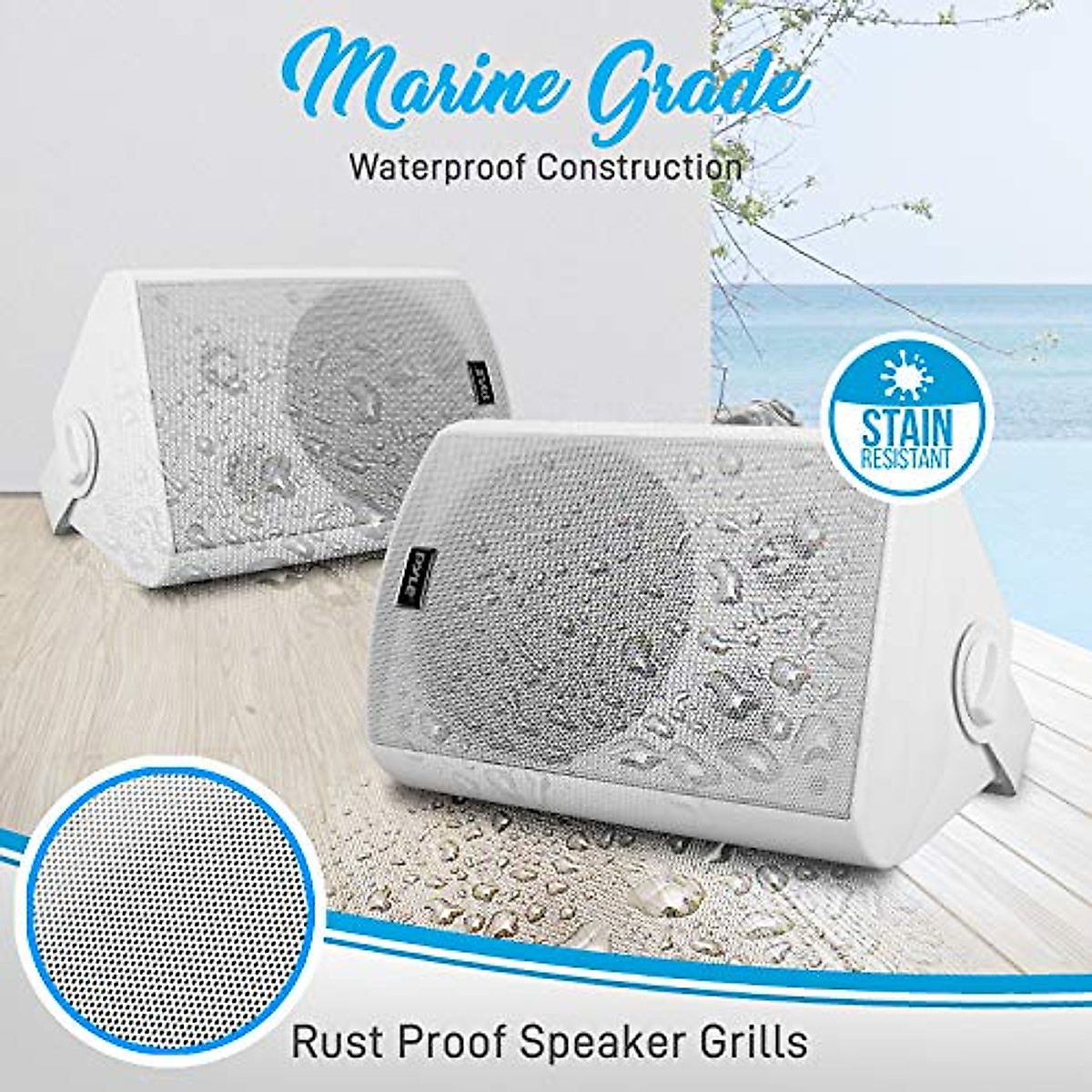 Pyle Outdoor Wall-Mount Patio Stereo Speaker-Waterproof Bluetooth Wireless&No Amplifier Needed-Portable Electric Theater Sound Surround System for Home Party Cabinet Enclosure- Pyle PDWR61BTWT White