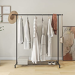 BOFENG Standard Rod Simple Metal Clothing Garment Rack,Rolling Clothes Organizer,Freestanding Hangers with Wheels for Hanging Clothes,Black