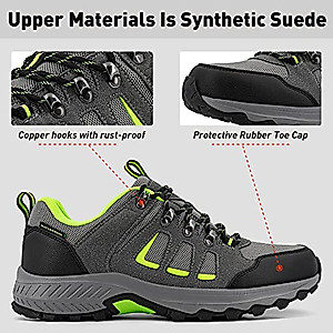 ODCKOI Waterproof Hiking Shoes for Men Lightweight Anti Slip Outdoor Hike Trekking Breathable Ankle Boots Camping Trail Shoes Gray Green