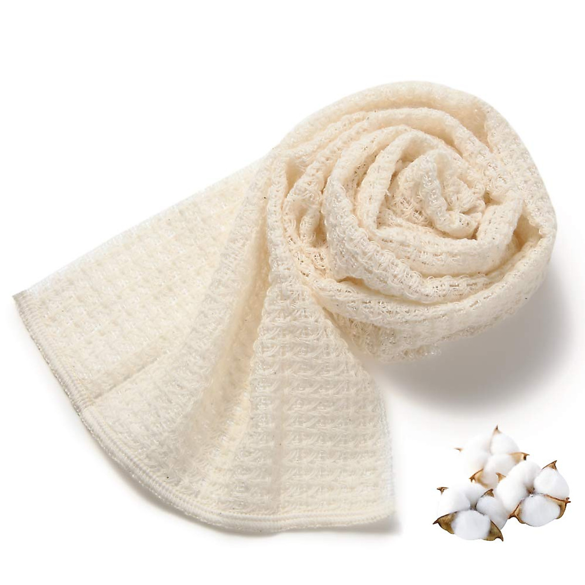 Exfoliating Washcloth [Made in Japan] Shower Back Scrubber, Plant-Based Loofah (Organic Cotton)