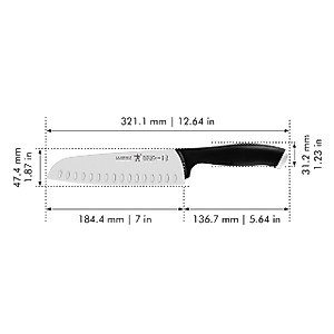 HENCKELS Silvercap Razor-Sharp Hollow Edge Santoku Knife 7-inch, German Engineered Informed by 100+ Years of Mastery, Black/Stainless Steel