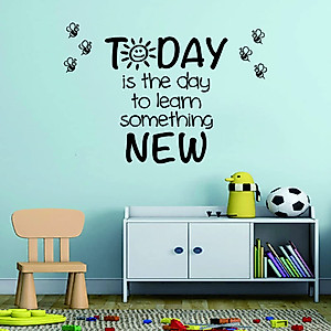 ANFRJJI Love Learning, Start Now Inspirational Words Wall Decal - Little Bee and Sun Smile PVC Removable Wall Sticker for Student and Kids Room Decor -Effect 26"x37"inch (black-JWH255-Today)