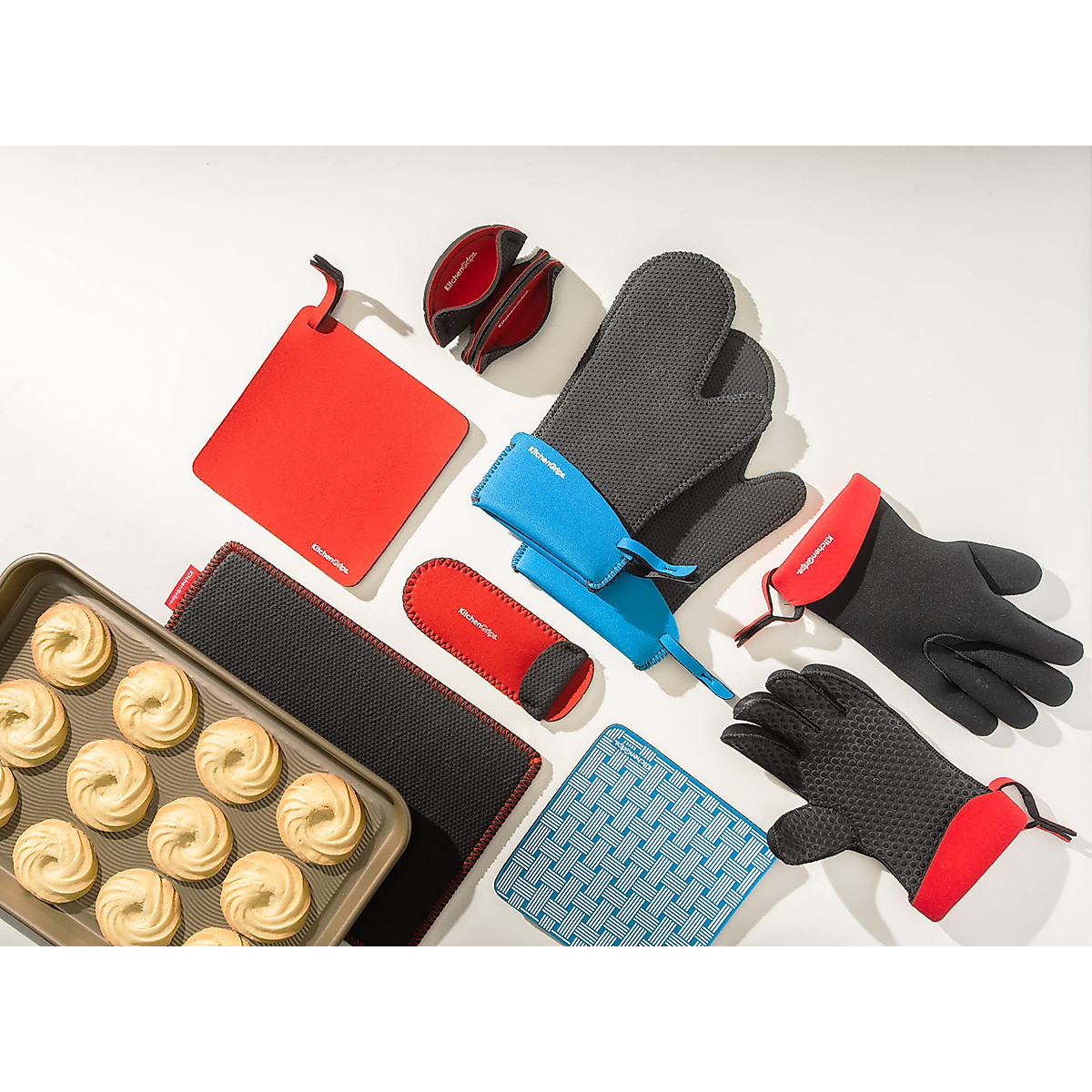 Kitchen Grips 5-Finger Glove Set of 2, 10.25 Inch, Cherry/White Woven (120201-11)