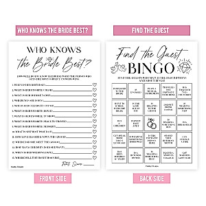 Hadley Designs 40 Minimalist Funny Bridal Shower Games 20 Guests - Wedding Games for Guests, Couples Wedding Shower Games for Couples, Games for Bridal Shower Bingo Game, Bridal Party Games