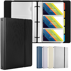 MaxGear Business Card Organizer, Business Card Holder Book Credit Card Binder File Sleeve Storage, Portable Business Card Holders Name Cards Holder Men & Women, 5 Color Index Tabs, Capacity: 180 Cards