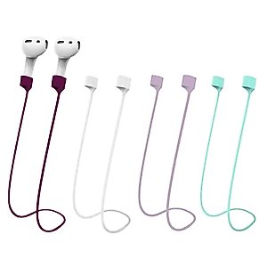 BUISAMG Magnetic Anti-Lost Straps for AirPods, Soft Silicone Sports Lanyard, Neck Rope Cord -(4-Pack) Wireless Headphones Anti-Lost Rope (Wine red / White / Light Purple/ Green)