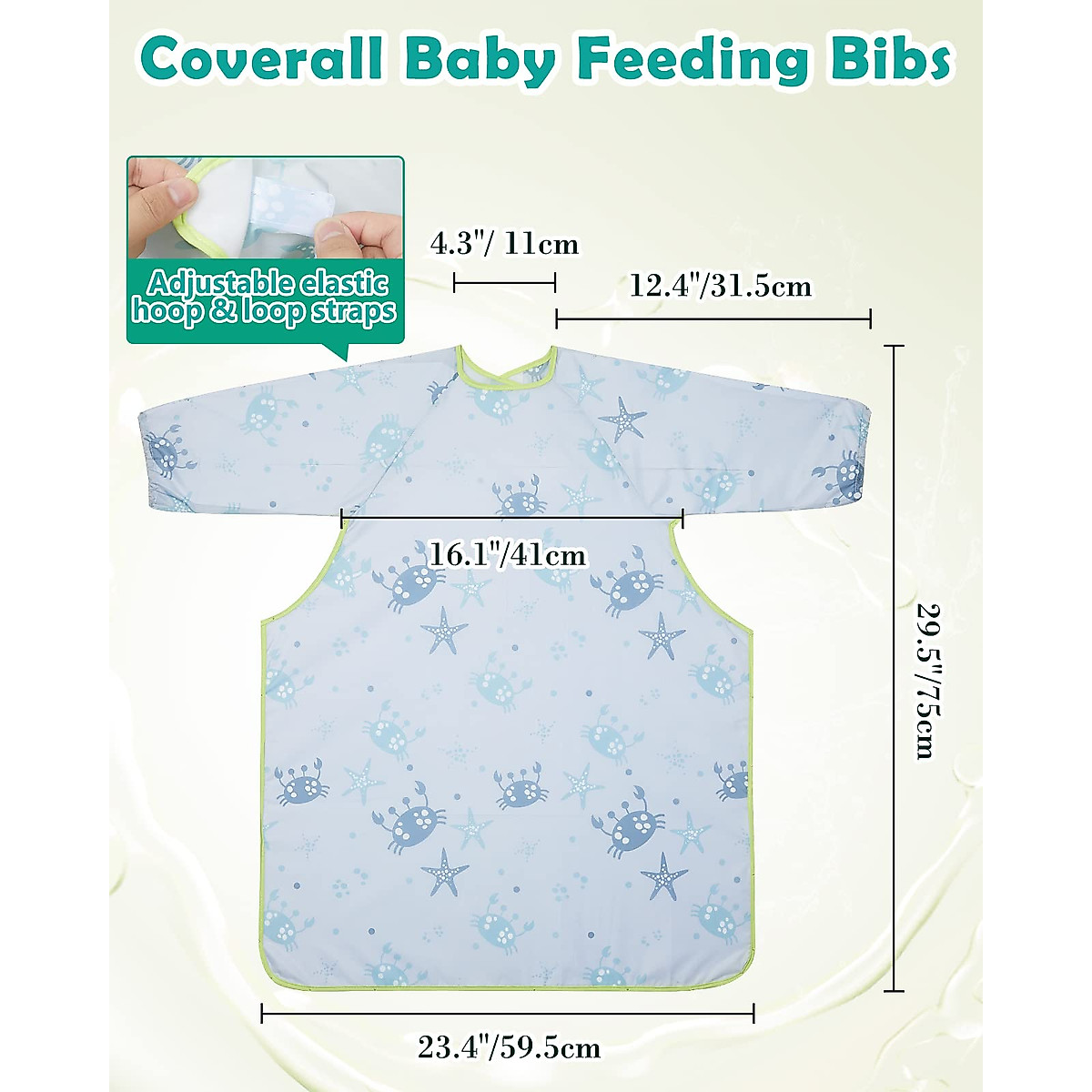 Lictin Coverall Baby Feeding Bibs - 2-Pack Long Sleeve Baby Bibs for Eating, Adjustable Weaning Bibs, Waterproof Bib Attaches and Fully Cover to Baby Highchair and Table