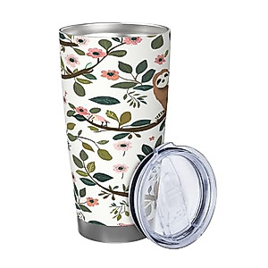 AYCZN Sloth Branch 20 OZ Tumbler Stainless Steel Travel Coffee Mug, Cute Animal Insulated Water Bottle with Lid and Straws Leakproof Thermal Cup