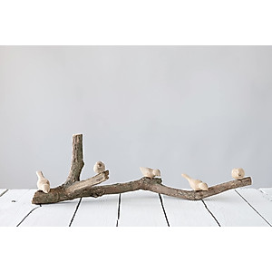 Creative Co-Op Driftwood Branch with Hand-Carved Mango Wood Birds (Each one Will Vary) Décor, Brown