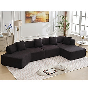 Tosaronia 140" Modern Sofa Couch, Modular Sectional Sofa Couch with Boucle Fabric, 4 Seats L-Shape Couch with Chaise for Livingroom, Office(Black)