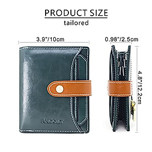 ANDOILT Wallets for Women Genuine Leather Small Bifold Wallet RFID Blocking Card Case Purse with ID Window Coin Pocket Green