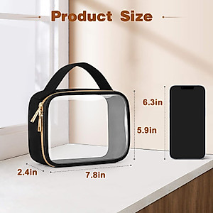 Wedama TSA Approved Toiletry Bag, 3 Pack Clear Makeup Bags with Handles, Quart Size Clear Toiletry Bags, PVC Clear Cosmetic Bags for Women and Men, Carry on Airport Airline Compliant Bag, Black