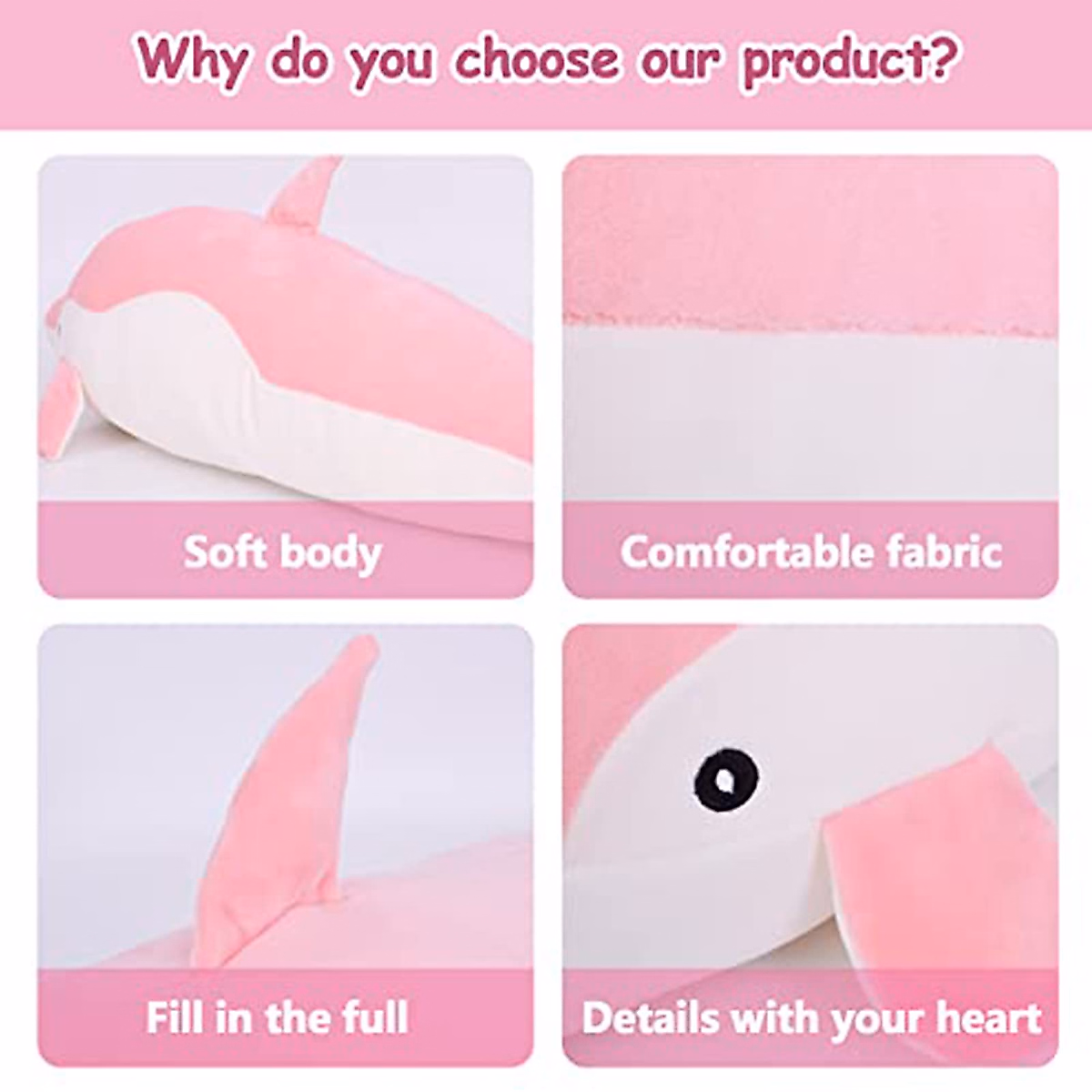 Dolphin Stuffed Animal Plush Toys Soft Lovely Hugging Pillow Stuff Dolls Plushes for Children Girls Sleeping Cushion Gift Room Decor