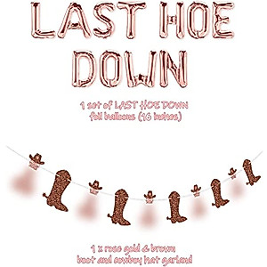 Rose Gold Last Hoedown Western Cowgirl Bachelorette Party Kit with Last Hoedown Banner, Rose Gold Balloon Garland Arch, Ring Disco Ball Mylar Balloon