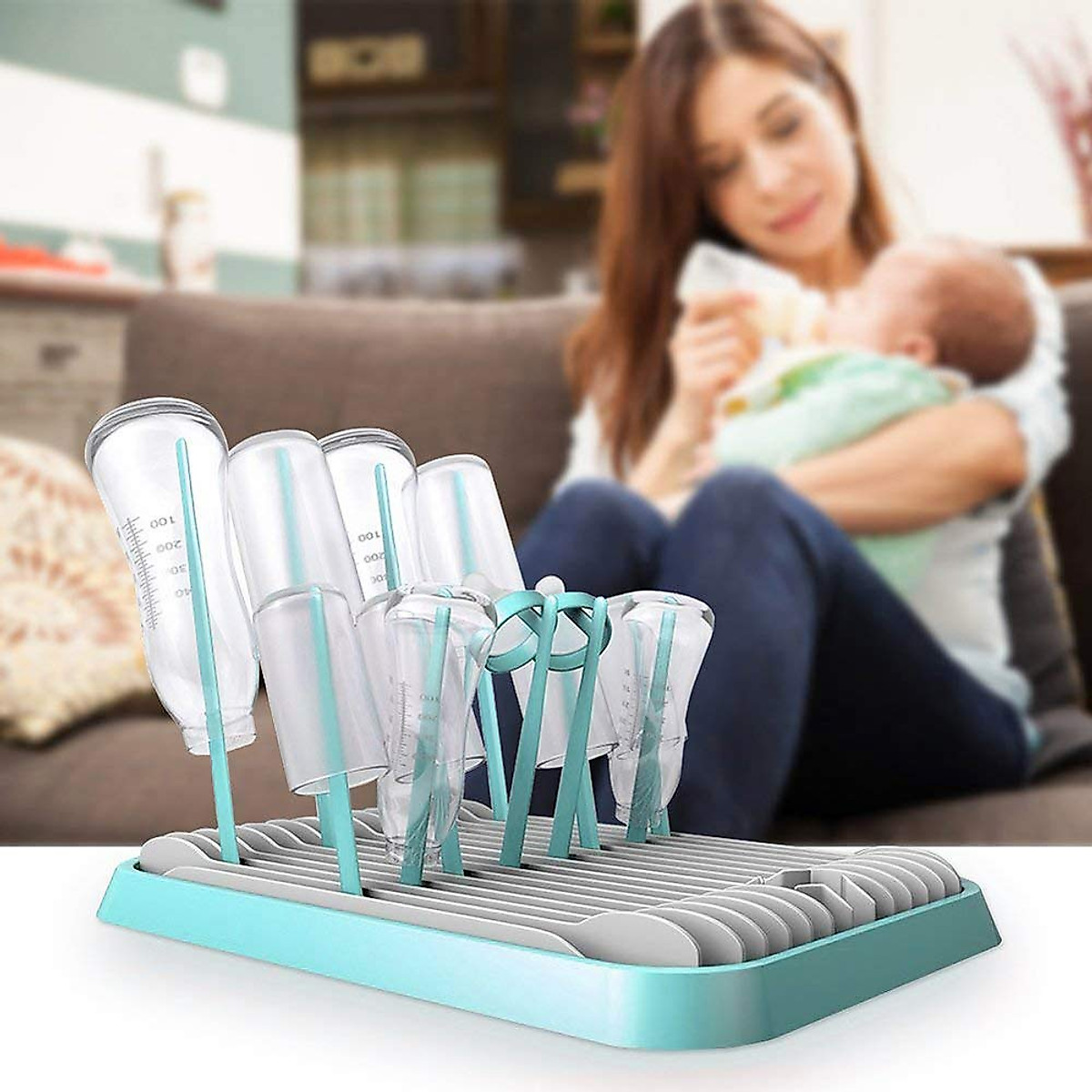 Hestier Baby Bottle Drying Rack with Bottle Cleaning Brush Set/Plastic Bag and Bottle Dryer - Drying Rack and The Planet Folds for Easy Storage