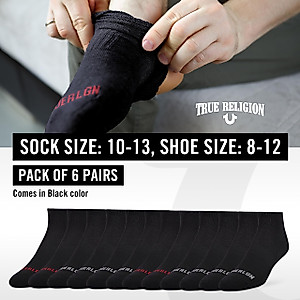 True Religion Mens Socks Low Cut No Show Socks for Men Premium Athletic Men's Socks 12 Pairs Black