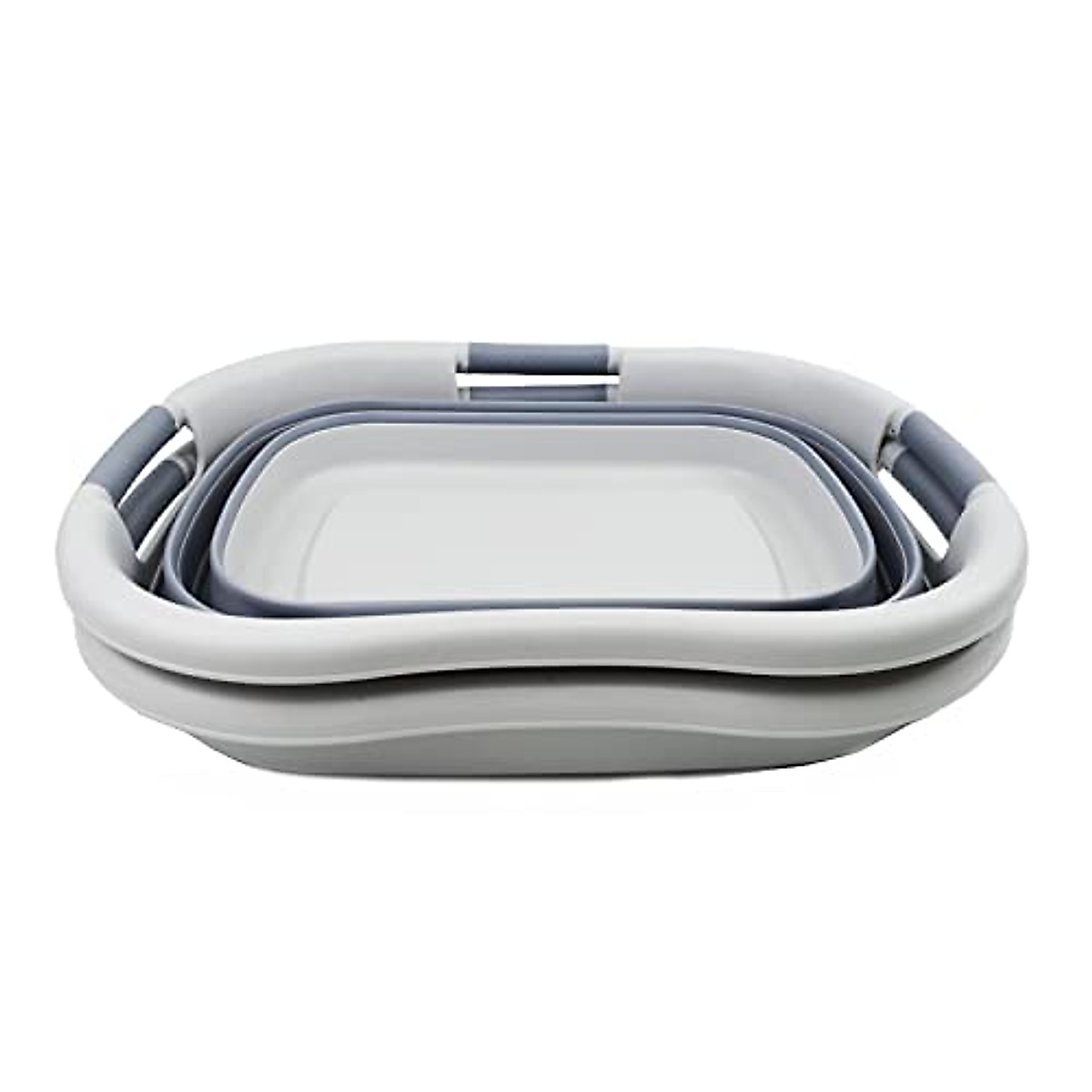 SAMMART 30L (7.9 gallon) Collapsible Plastic Laundry Basket - Foldable Pop Up Storage Container/Organizer - Portable Washing Tub - Space Saving Hamper/Basket (Grey/Dark Grey (Set of 2))