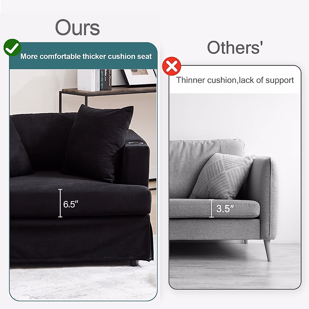 ASAHREE 47'' Mid Century Oversized Reading Armchair, Corduroy 2 Seater Upholstered Sofa Loveseat with 2 Cup Holder, Comfy Modern Accent Chair for Bedroom, Living Room, Black