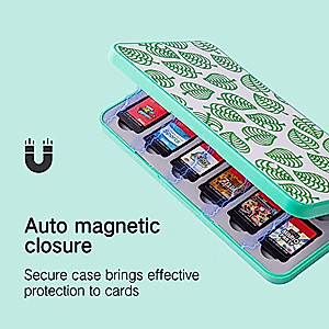 PERFECTSIGHT Cute Game Card Case for Nintendo Switch/ Switch Lite/ OLED, 24 Game Holder Cartridge Case for Game Cards and 24 SD Cards, Kawaii Portable Compact Storage Box, Animal Cross Leaf
