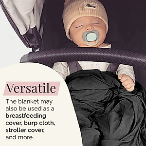 Stroller Society - Newborn Swaddle and Hat Set, Stretchy and Comfortable Baby Swaddle Blanket, Use as Receiving Blanket, Toddler Blanket and More, Black, 47 x 47 inches