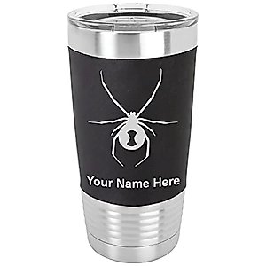 LaserGram 20oz Vacuum Insulated Tumbler Mug, Black Widow Spider, Personalized Engraving Included (Silicone Grip, Black)