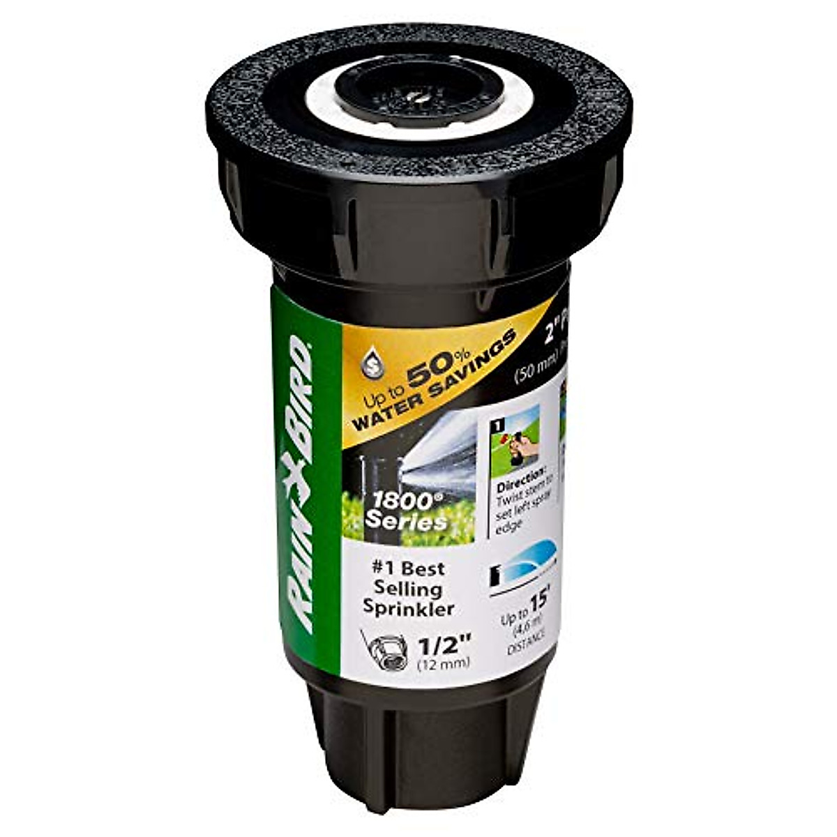 Rain Bird 1802QDSPRS Pressure Regulating (PRS) Professional Dual Spray Pop-Up Sprinkler, 90° Quarter Circle Pattern, 8' - 15' Spray Distance, 2" Pop-up Height , Black