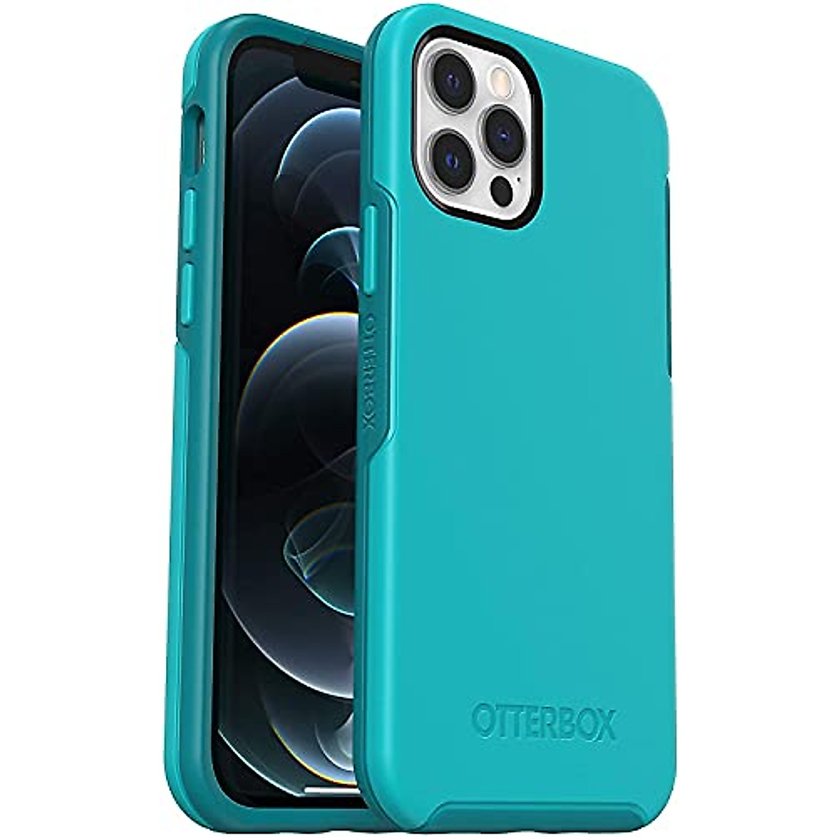 OtterBox iPhone 12 & iPhone 12 Pro Symmetry Series Case - ROCK CANDY (SCUBA BLUE/LAKE BLUE), ultra-sleek, wireless charging compatible, raised edges protect camera & screen
