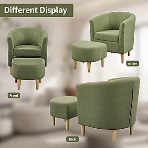 DAZONE Mid Century Modern Chair, Accent Chair Barrel with Ottoman Comfy Arm Footrest Set Comfortable Living Room Chairs Upholstered Round Club Tub Sofa for Bedroom Reading Green, Set of 1