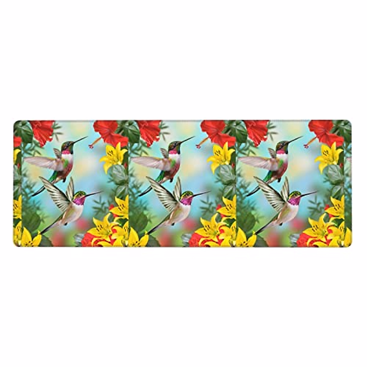 Hummingbirds On Hibiscus and Yellow Lilies Gaming Mouse Pad XL,Extended Stitched Edges Mousepad,Large Mouse Pads Desk Pad,Long Non Slip Rubber Base Desk Mat for Work,Office,Home,Computer,Laptop