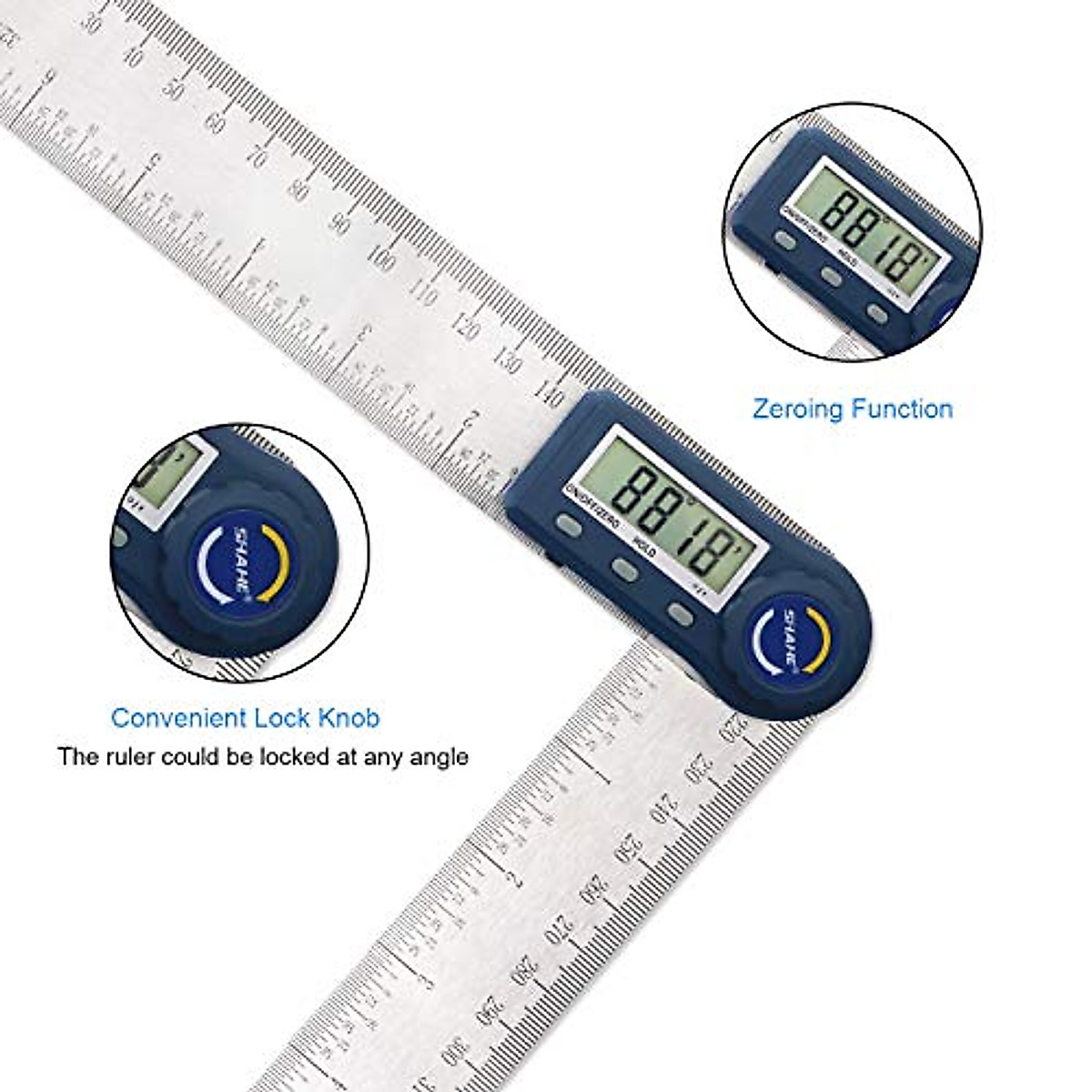 Digital Angle Finder,2 in 1 Digital Protractor, 7 inch / 200mm Stainless Steel Digital Angle Ruler with Zeroing and Locking Function
