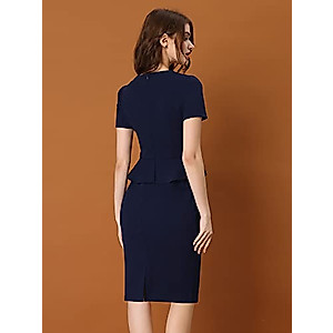 Allegra K Women's Peplum Sweetheart Neck Short Sleeve Wear to Work Office Sheath Dress Small Navy Blue