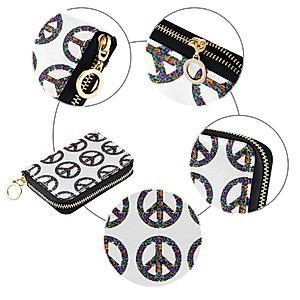 Peace Signs Seamless On White Credit Card Coin wallet, RFID Blocking Compact Women Leather Card Holder, Key Change Organizer, Zipper Purse Clutch Pouch Pocket