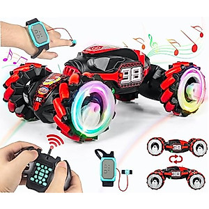 Boxgear 1:12 Gesture Sensing RC Stunt Car Off-Road, Four-Wheel Drive, Sports Mode, 40 Min Standby Suitable for Any Terrain, 2.4G Gesture Controlled Double-Sided Remote-Control Car Toy for Kids (Red)