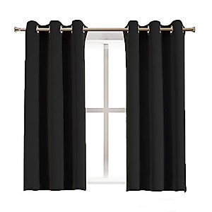 Aquazolax Blackout Curtain Panels for Bedroom Windows - Thermal Insulated Grommet Top Blackout Draperies and Drapes, 2 Panels, 42 inch Wide x 45 inch Long, Black