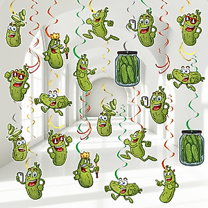 Affrolling 48pcs Pickle Party Decorations Hanging Swirls Ceiling Decor Pickle Theme Birthday Supplies Cartoon Funny Pickle Cutouts with Foil Swirls for Birthday Baby Shower Party Supplies