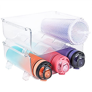 Water Bottle Organizer, Storage Holder for Kitchen Organization,Fridge, Pantry,Cabinet,Countertop,Cupboard- Plastic Cup Rack Shelf for Wine,Water,Drink- 2 Pack,Each Rack Holds 3 Containers,Clear