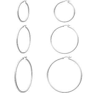 Gacimy Sterling Silver Hoop Earrings for Women, 14K White Gold Plated Hoops with 925 Sterling Silver Post, White Gold 30 40 50mm Medium Earrings for Women