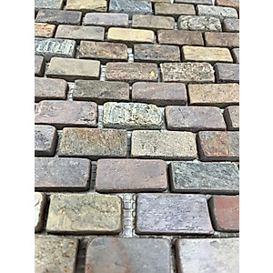 Peacock Slate Multi Classic Rust Brick 1x2 Gauged Tumbled Floor Wall Tile for Kitchen Backsplash, Bathroom Shower, Pool Tile, Fireplace Surround, Exterior Outdoor (1 Sheet)