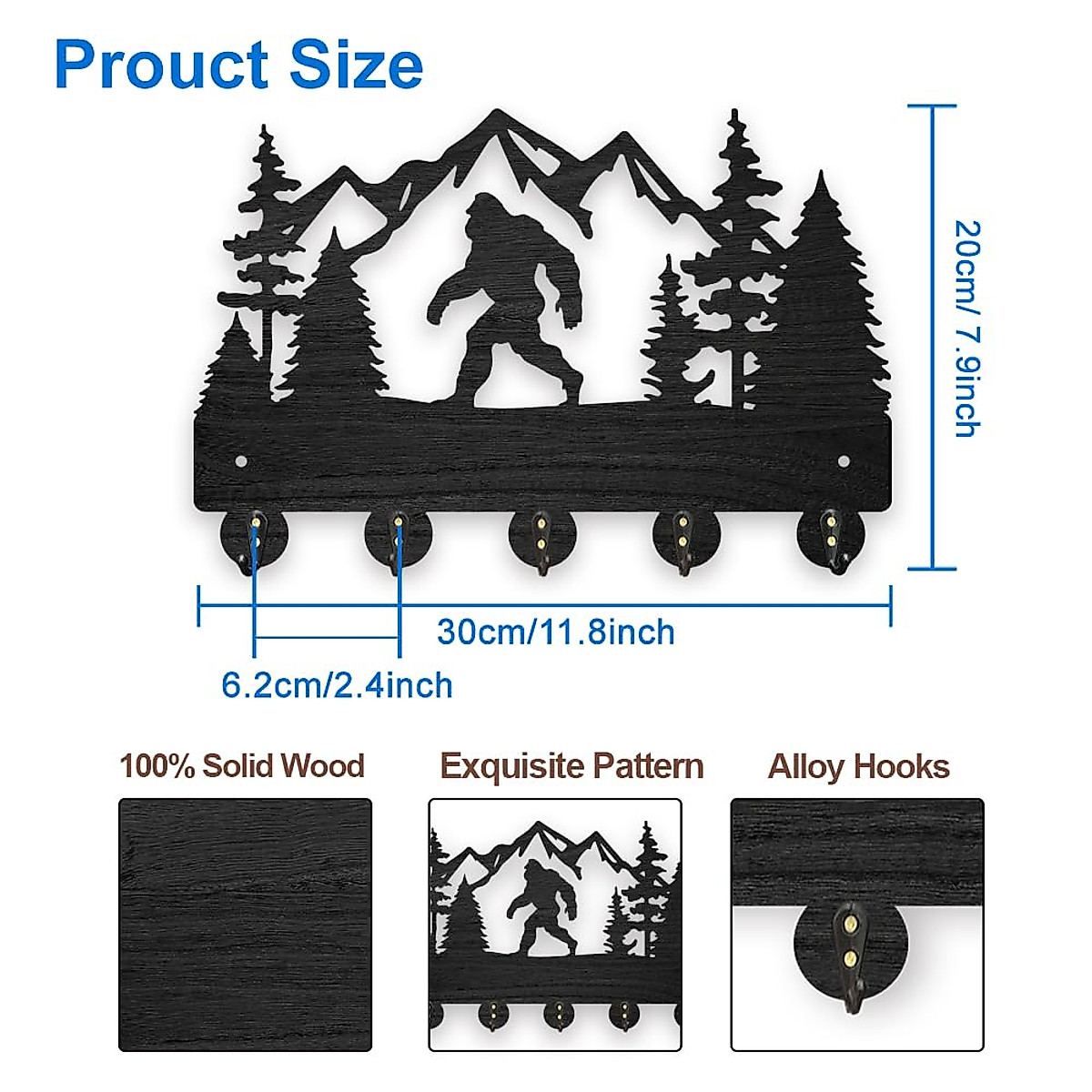 MAYJOYDIY Wooden Mountain Ape Key Holder for Wall 7.8x11.8inch Forest Animal Tree Key Rack Hooks Decorative Wall Hook with 5 Alloy Hooks for Living Room Hallway Entryway Gift