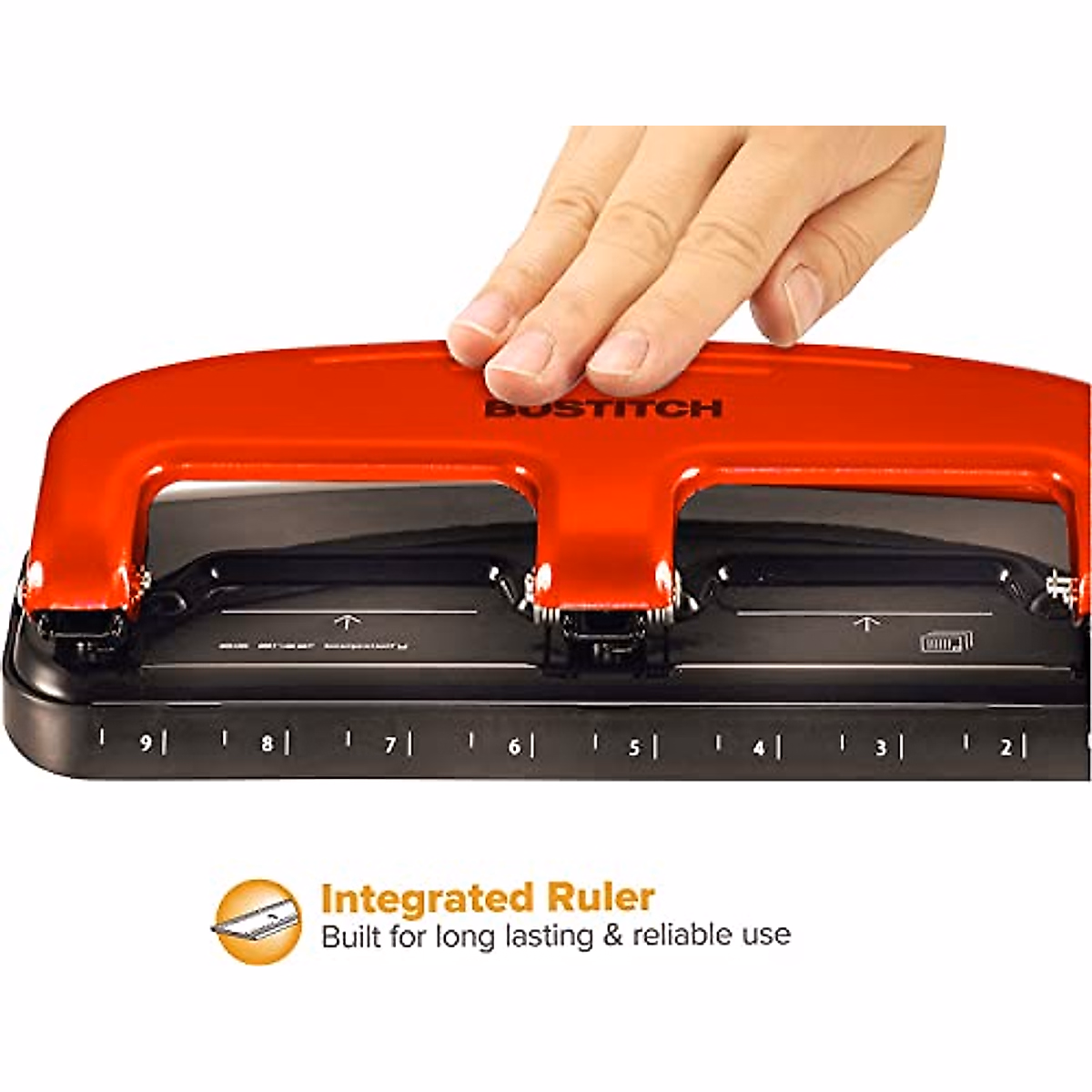 Bostitch Office Three Hole Punch Ez Squeeze Hole Puncher 20 Sheet Standard - Metal Construction - Red