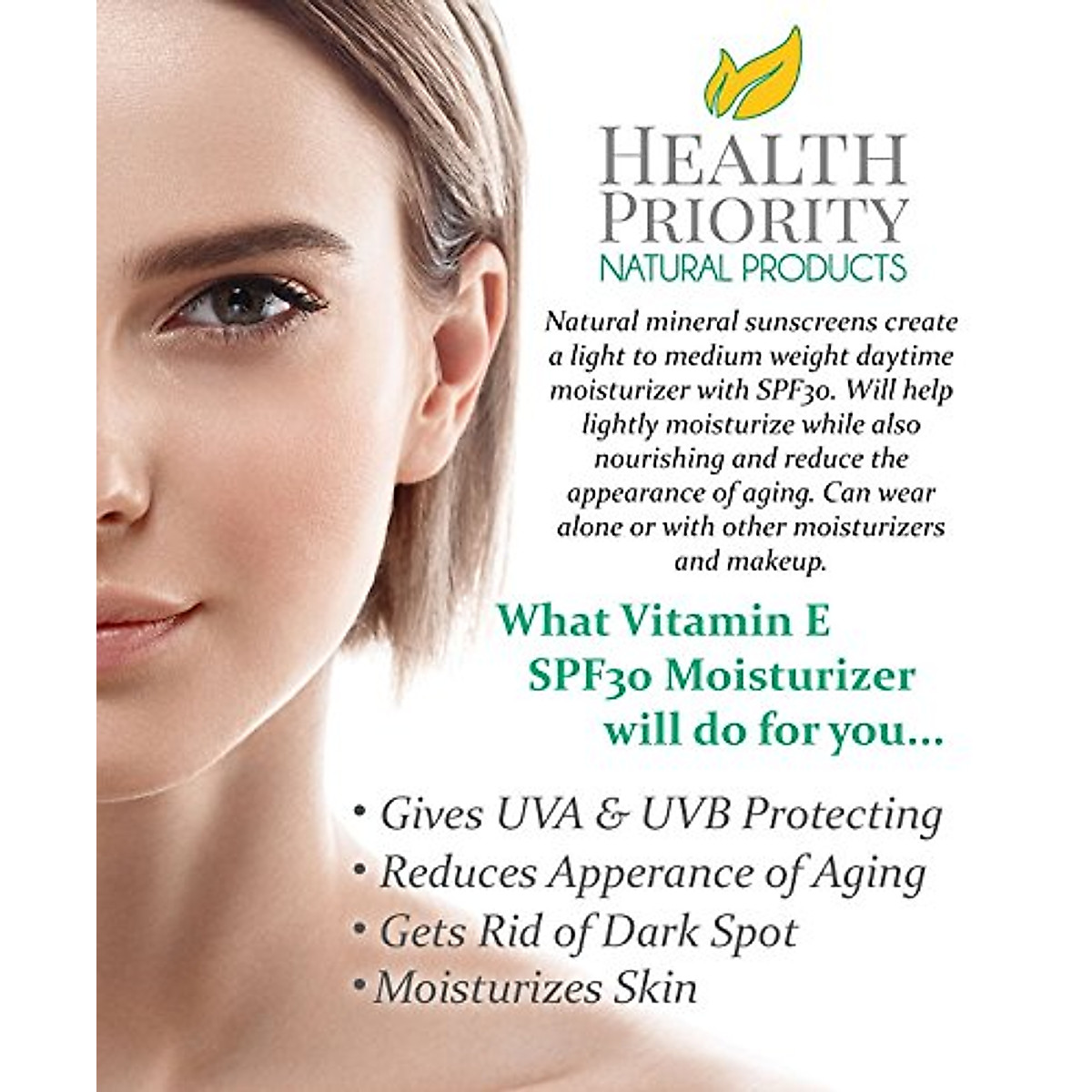 Organic Daily Moisturizer with SPF Infused with Vitamin E Oil | Sunscreen for Face | Anti-Aging Hydrating Lotion for Skin | Facial Moisturizer with SPF to Protect against UV Rays | 1 Fl Oz